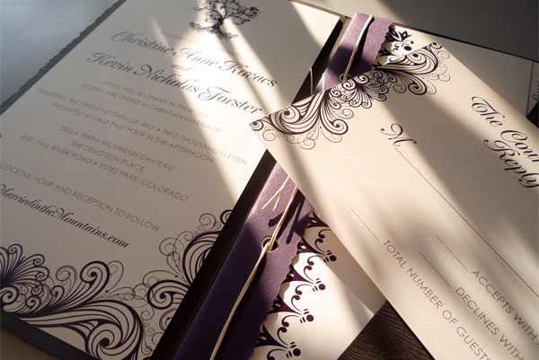 Handmade Woodgrain Pocketfold Invitation by Bliss Couture - LCI Paper