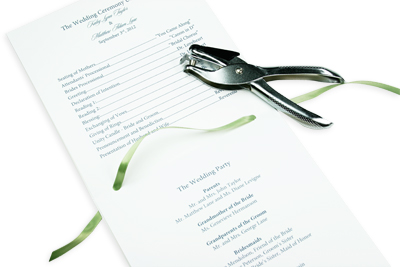 6 1/4 Square Ribbon Bound Wedding Program - LCI Paper
