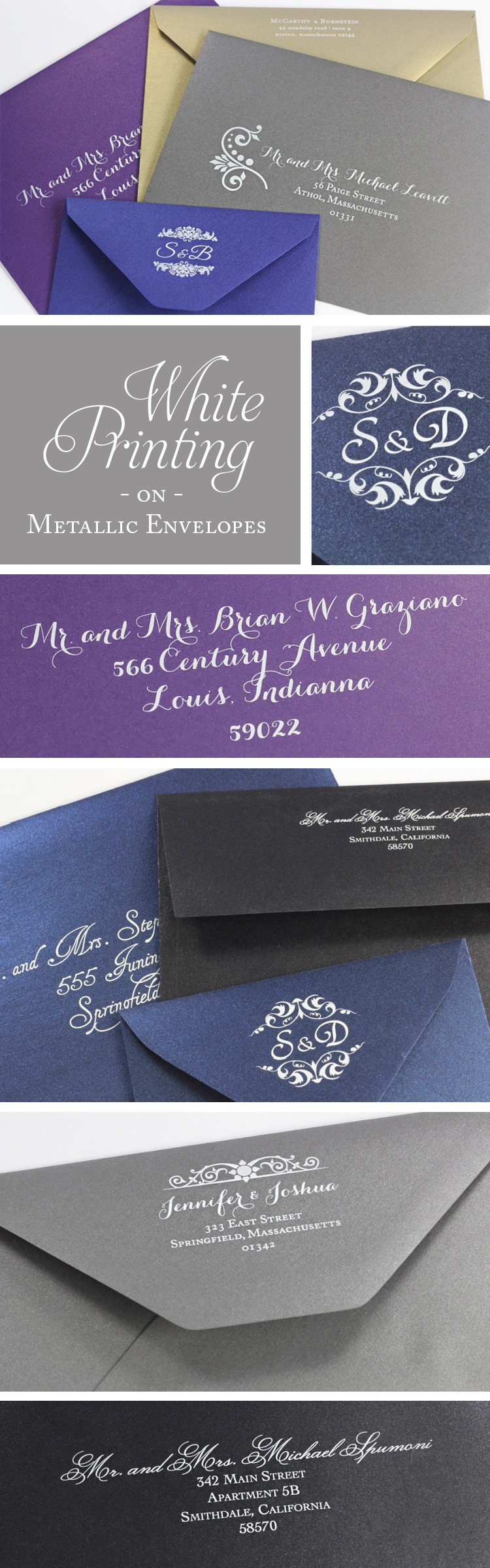 Wedding Envelope Trend - Crisp White Ink on Dark Metallics - LCI Paper